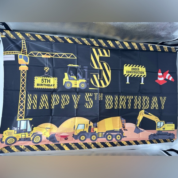 Party Supplies | Construction 5th Happy Birthday Backdrop Banner 3x5ft ...